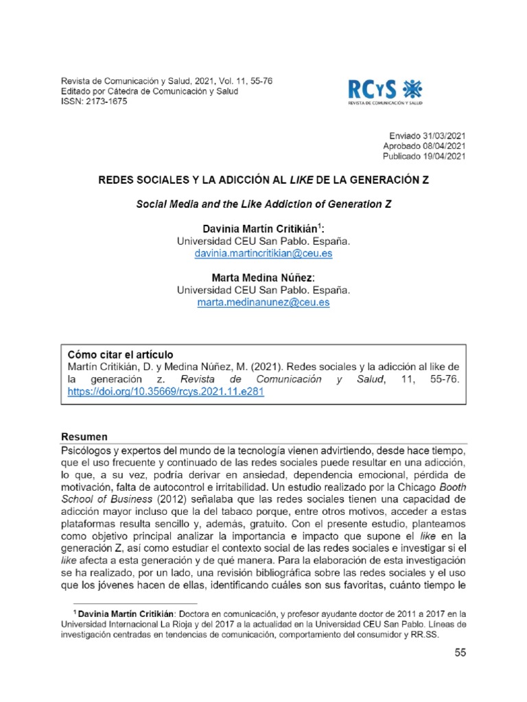 Redes Sociales y La Adicción Al Like de La Generación Z | PDF