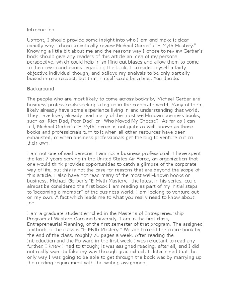 A Critical Review of Michael Gerber's E-Myth Mastery With An Emphasis ...