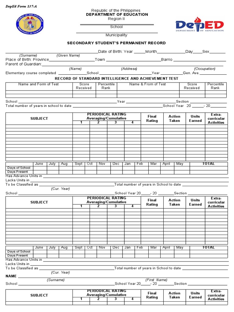 Deped Form 137 A | PDF