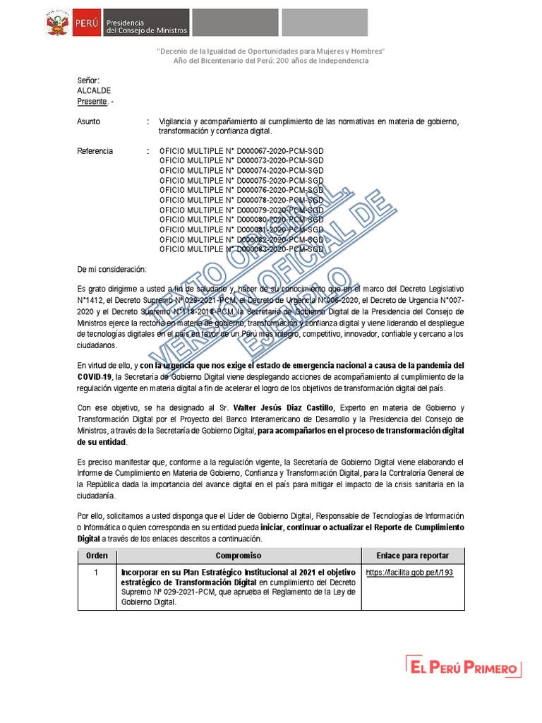 Cumplimiento Normas Digitales Perú 2021 | PDF