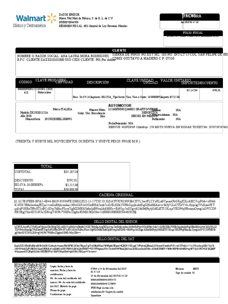 Factura Walmart | PDF | Economias