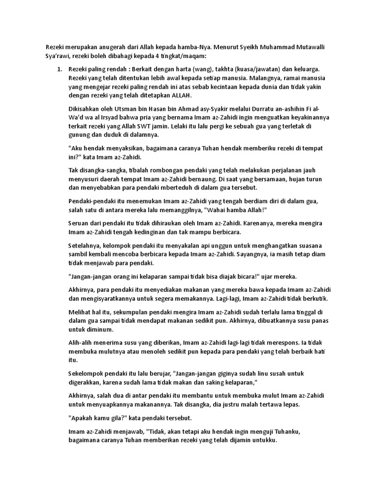 Rezeki Merupakan Anugerah Dari Allah Kepada Hamba | PDF