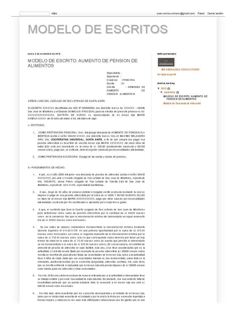 Modelo de Escritos - Modelo de Escrito - Aumento de Pension de Alimentos | PDF | Pensión ...