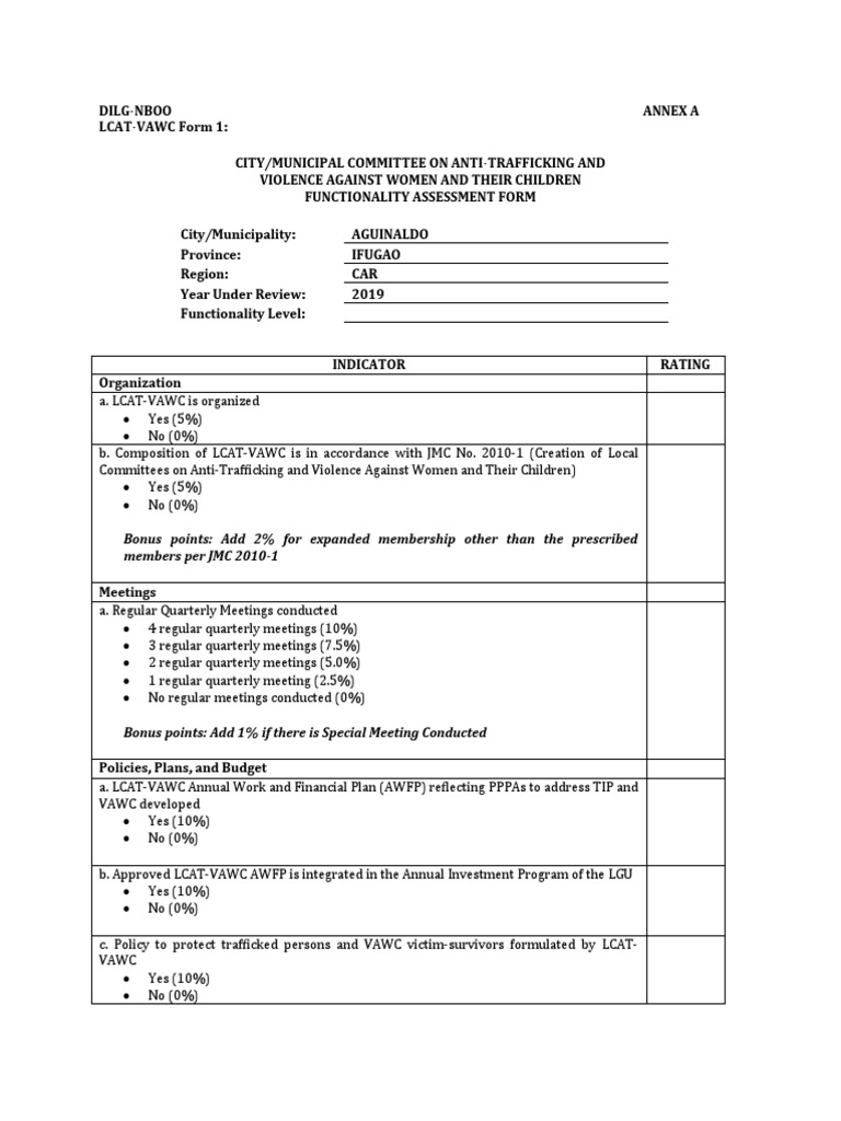 LCAT VAWC Form 1 | PDF