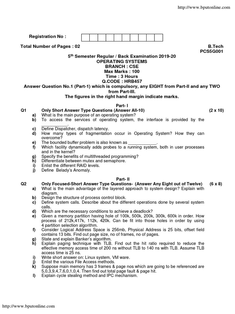 Btech Cse 5 Sem Operating Systems pcs5g001 2020 | PDF | Operating System | Thread (Computing)
