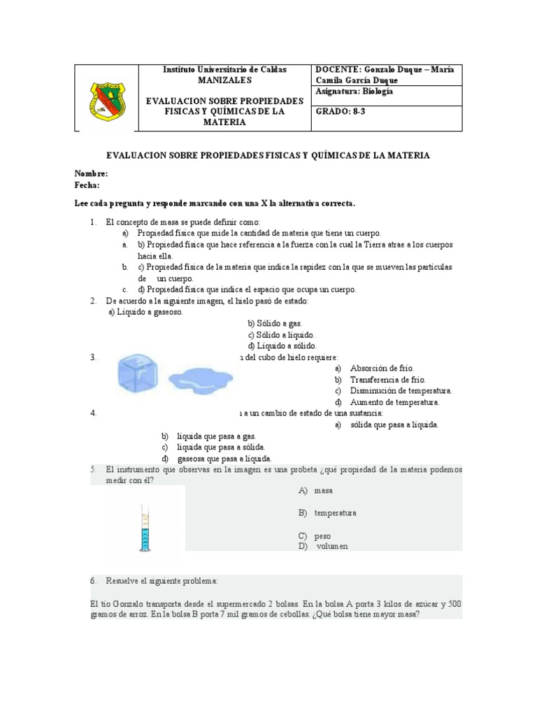 Evaluación de Propiedades de la Materia | PDF | Importar | Gases