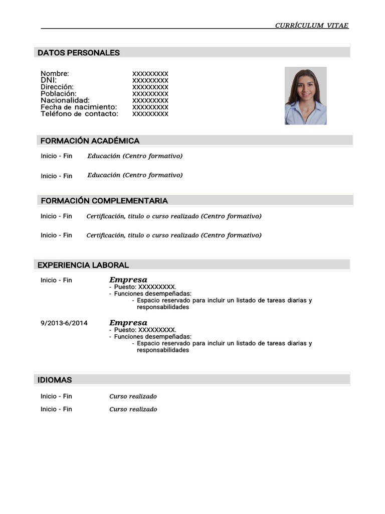 Curriculum Vitae Sencillo para Llenar en Word | PDF