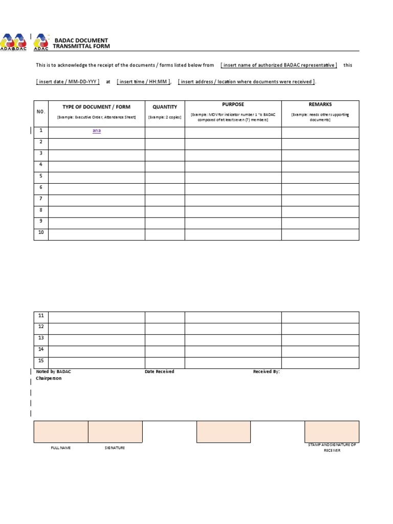 2 BADAC FORM - Document Transmittal Form | PDF