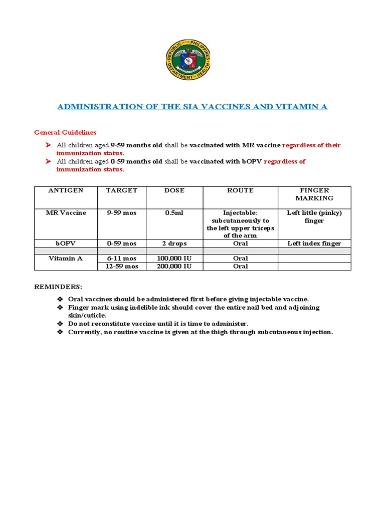 Administration of The Sia Vaccines and Vitamin A | PDF