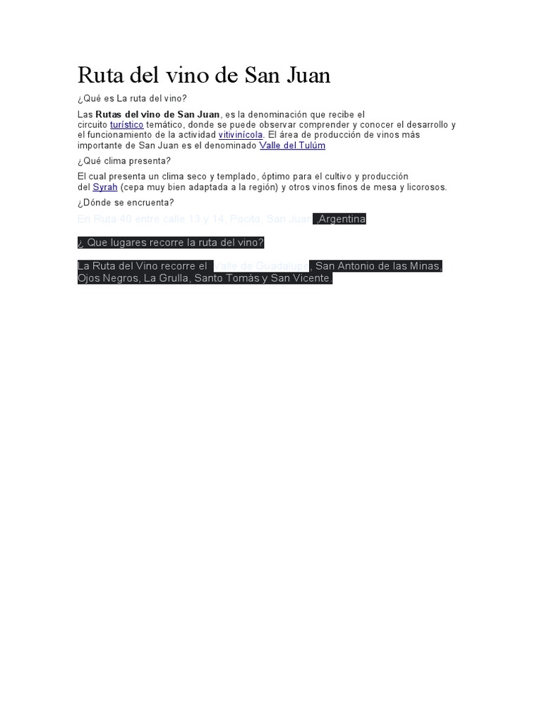 Ruta Del Vino de San Juan | PDF