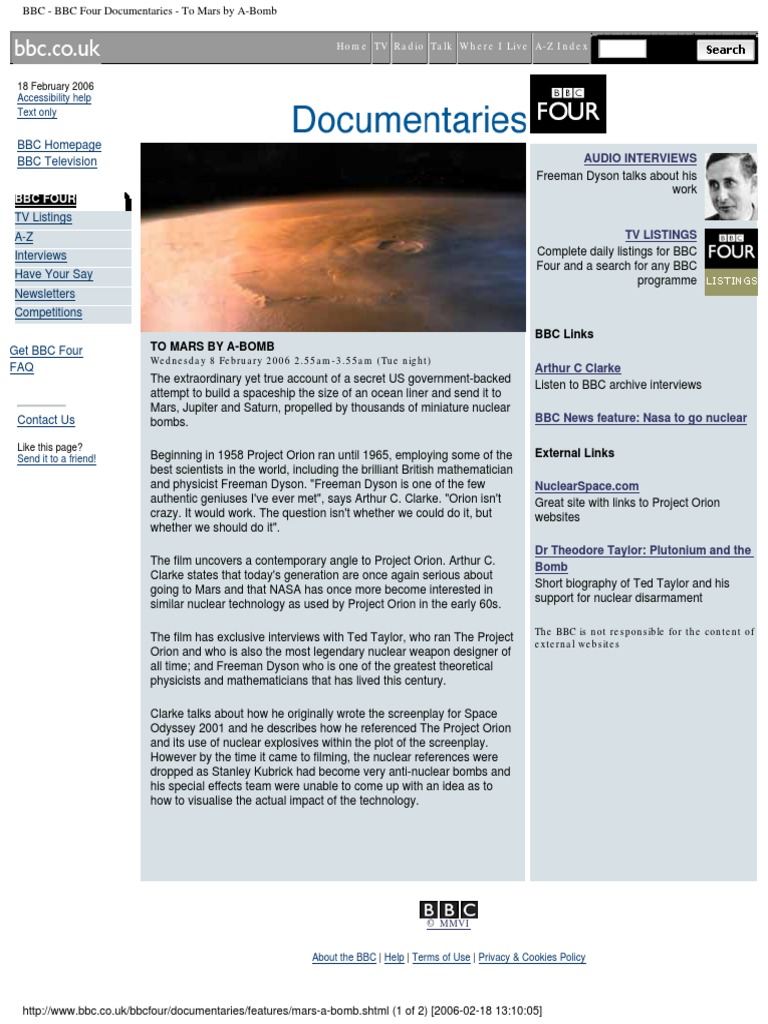 Physik - NASA To Mars by A Bomb - Secret History of Project Orion - Nuclear Space Craft MPG ...