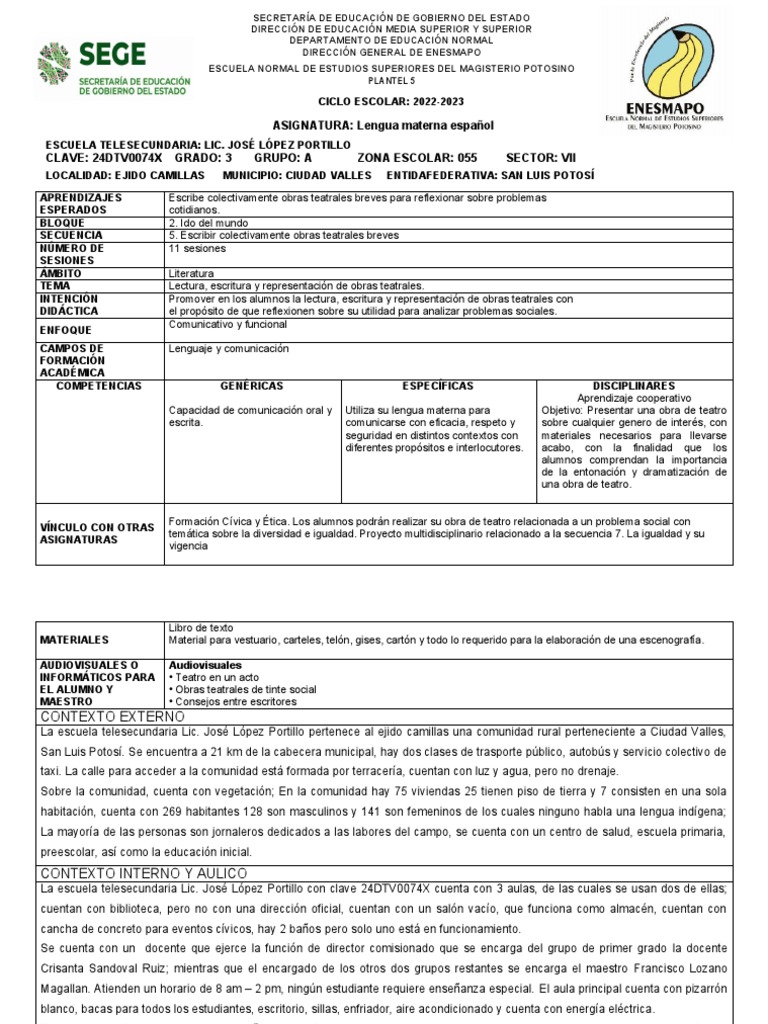 5A - Planeacion Español - Obra de Teatro | PDF | Evaluación | Teatro