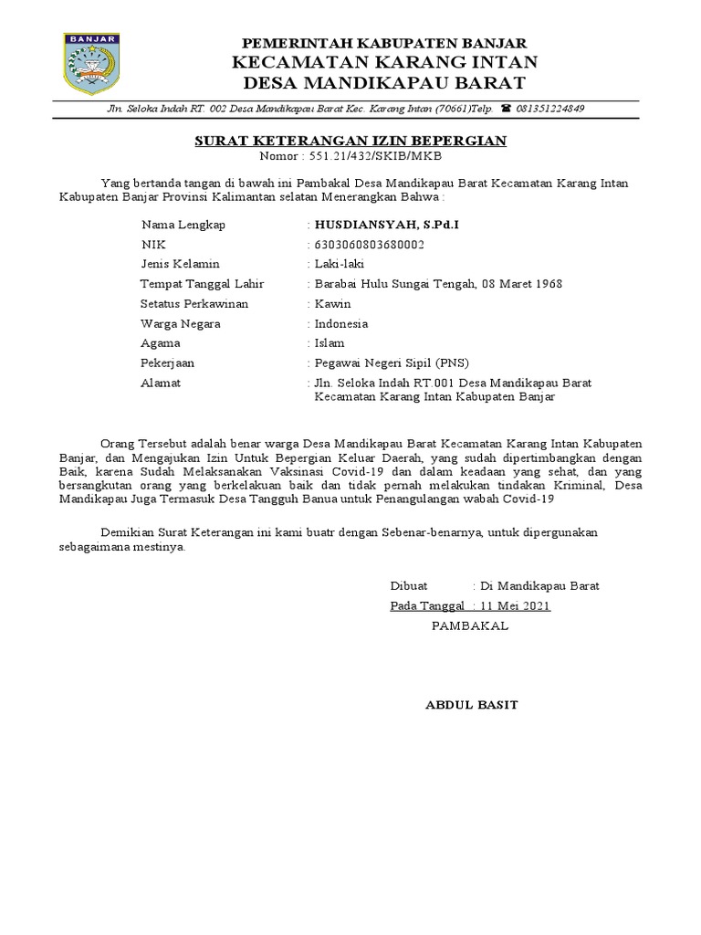 Surat Izin Bepergian | PDF