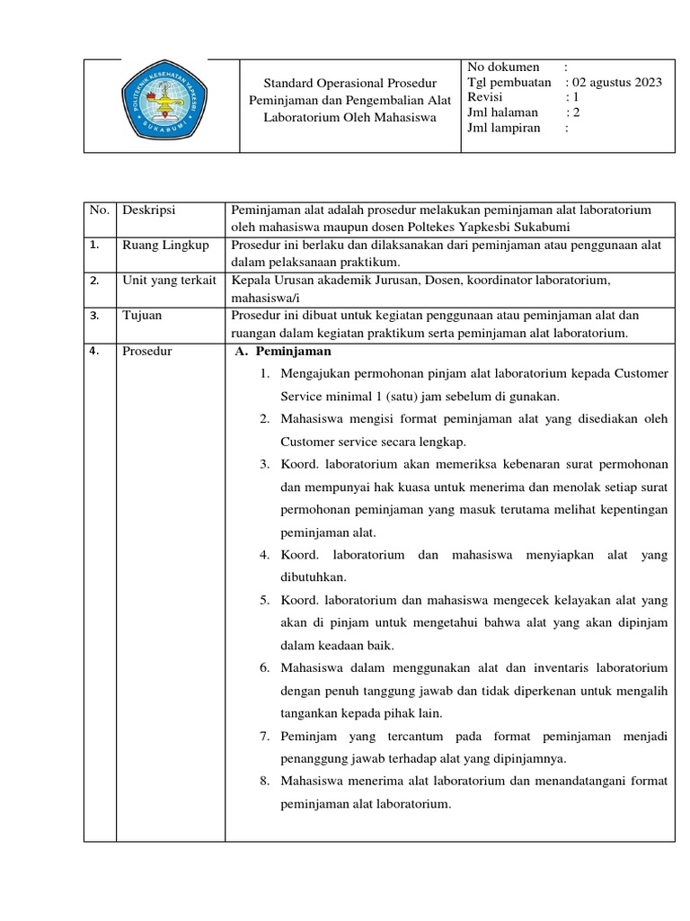 Prosedur Peminjaman Alat Lab | PDF