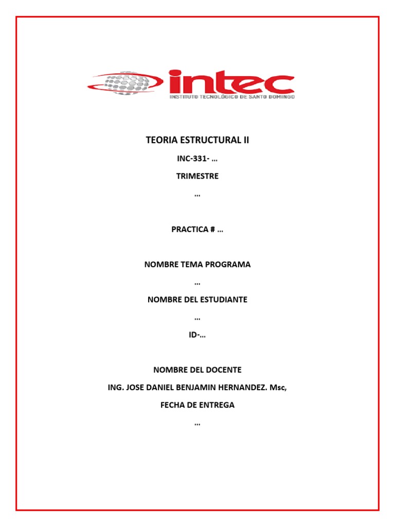 Hoja de Presentacion de Las Practica de La Teoria Estructural Ii | PDF
