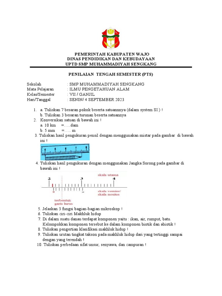 Soal Pts Ipa 7 Ganjil SMP Muh 2023-2024 | PDF