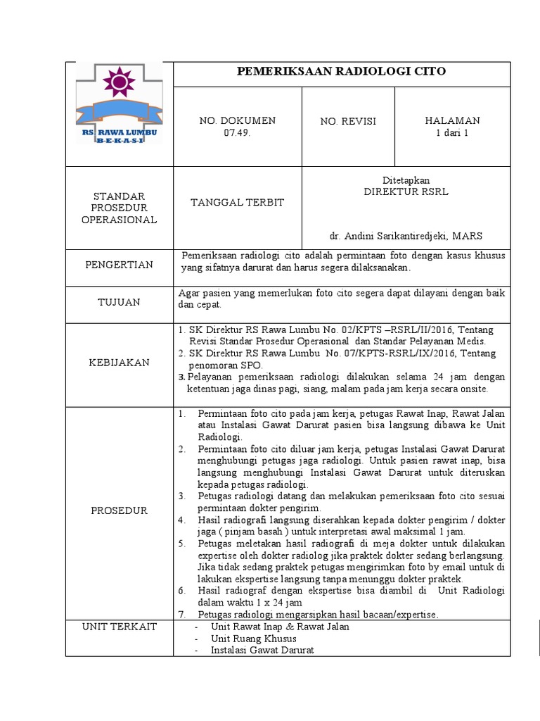 Spo Pemeriksaan Radiologi Cito | PDF