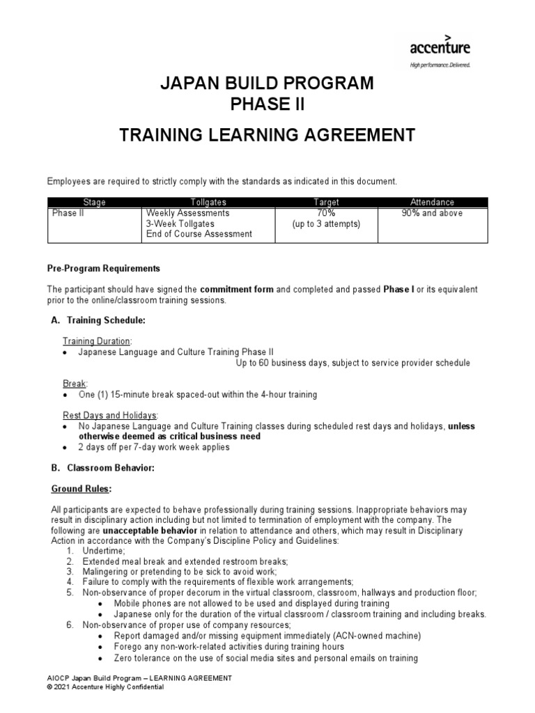 Japan Build Program Phase II Learning Agreement.v2.vendor | PDF