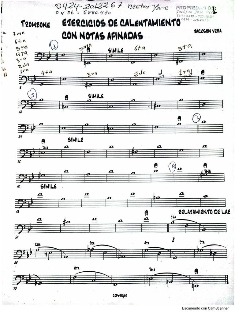 Método de Calentamiento para Trombón de Jackson Vera | PDF