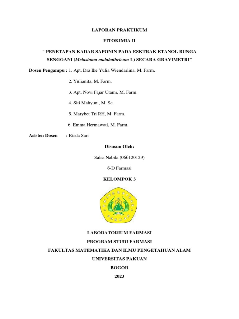 Salsa Nabila - Laprak Fito II (Penetapan Kadar Saponin) | PDF