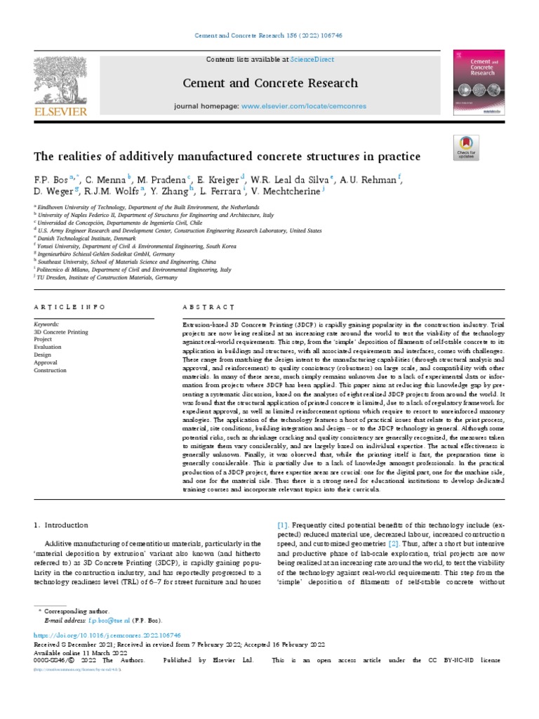 Bos Et Al. 2022 - The Realities of Additively Manufactured Concrete ...
