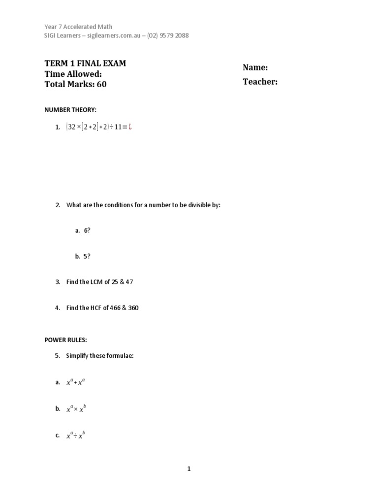 12.1 TERM 1 TEST v2 | PDF | Mathematical Concepts | Elementary Mathematics
