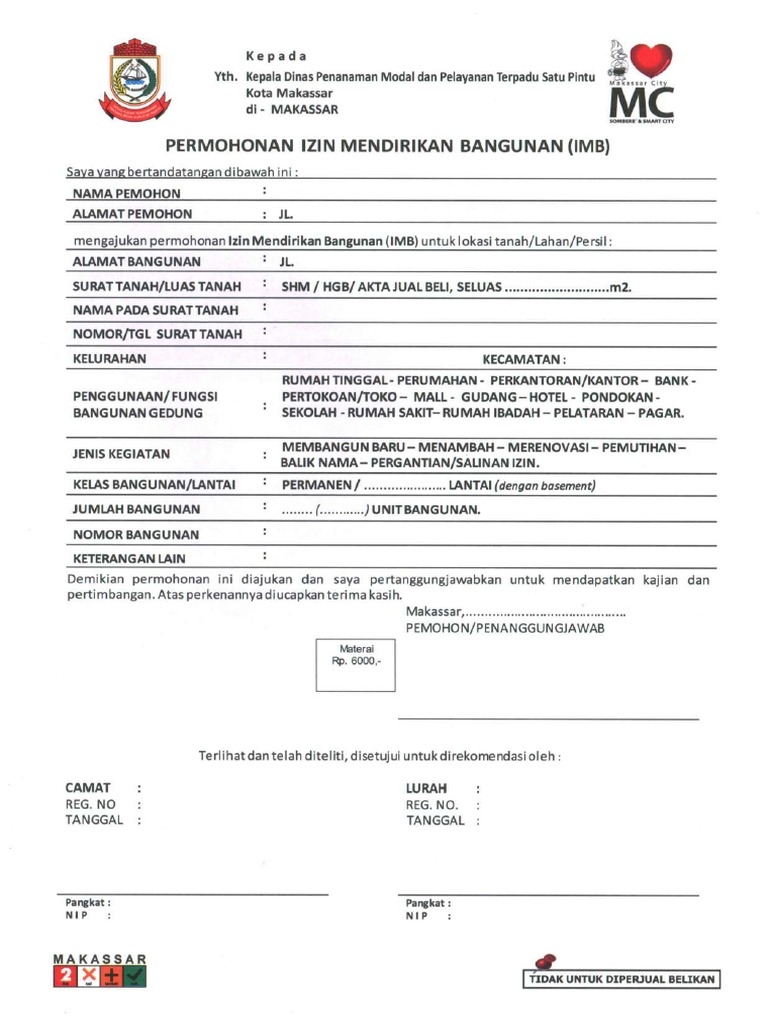 Formulir Pendaftaran IMB | PDF