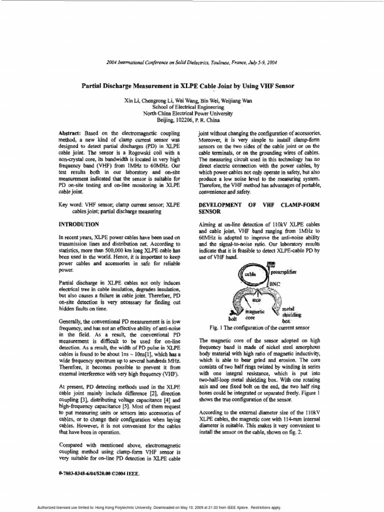 05e PD Measurement in XLPE Cable Joint by Using VHF Sensor | PDF | Physical Sciences | Materials ...