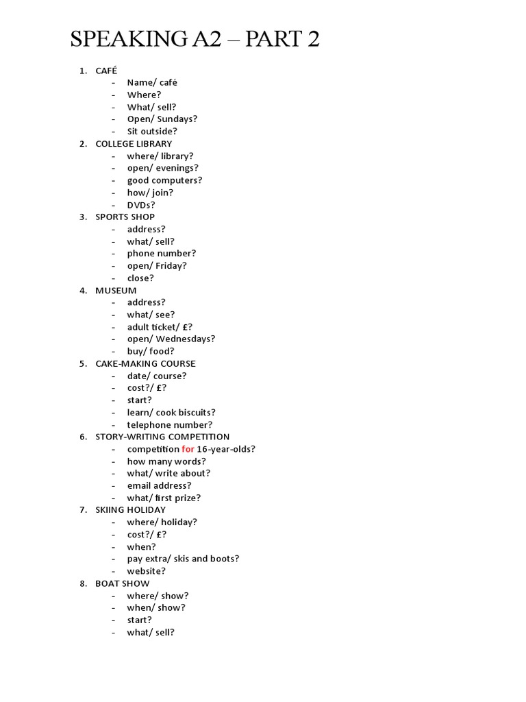 Speaking KET - Part 2 | PDF | Foreign Language Studies