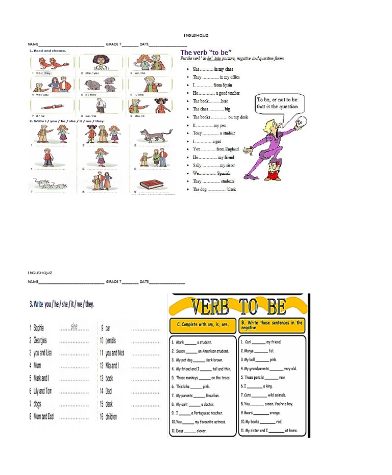 ENGLISH QUIZ 7 Nuevo Verb To Be | PDF