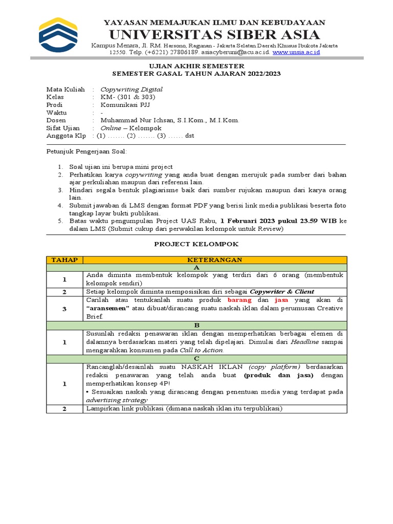 Project Kelompok - Uas Copywriting Digital (2023) | PDF