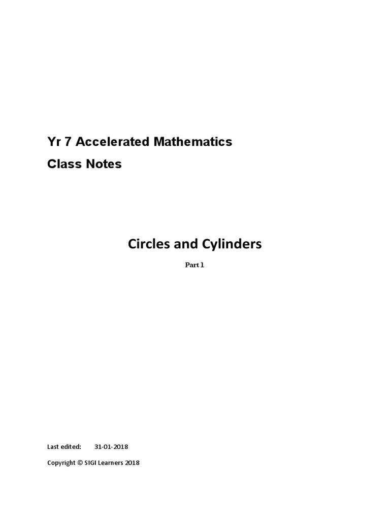 Circles and Cylinders Part 1 | PDF | Circle | Pi