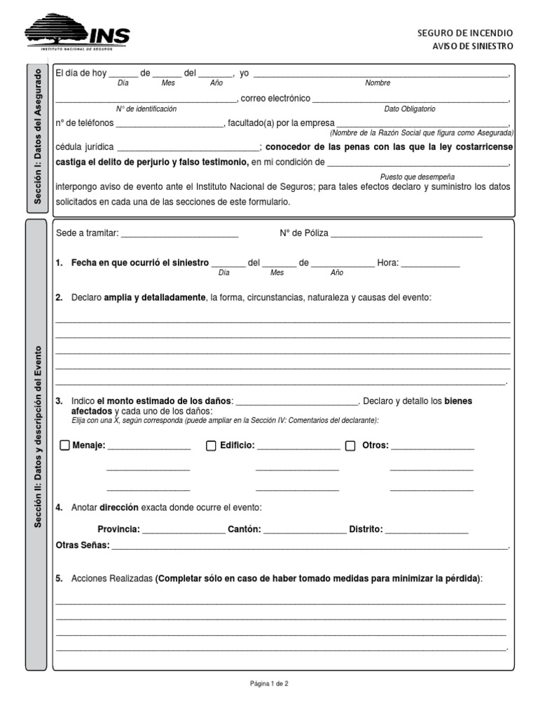 Aviso de Siniestro Seguro Incendio EDITABLE en PDF | PDF | Póliza de seguros