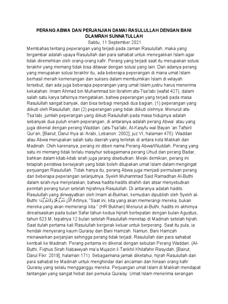 Perang Abwa Dan Perjanjian Damai Rasulullah Dengan Bani Dlamrah ...