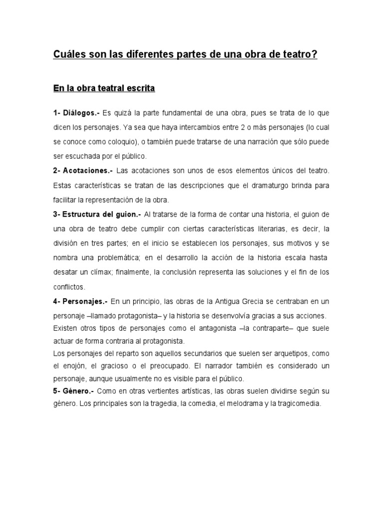 Cuáles Son Las Diferentes Partes de Una Obra de Teatro | PDF | Teatro ...