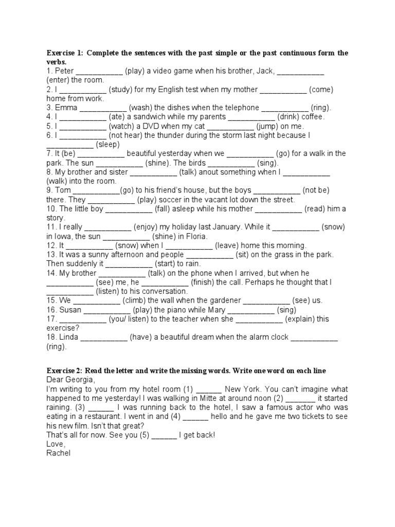Exercise Past Simple & Past Continuous | PDF