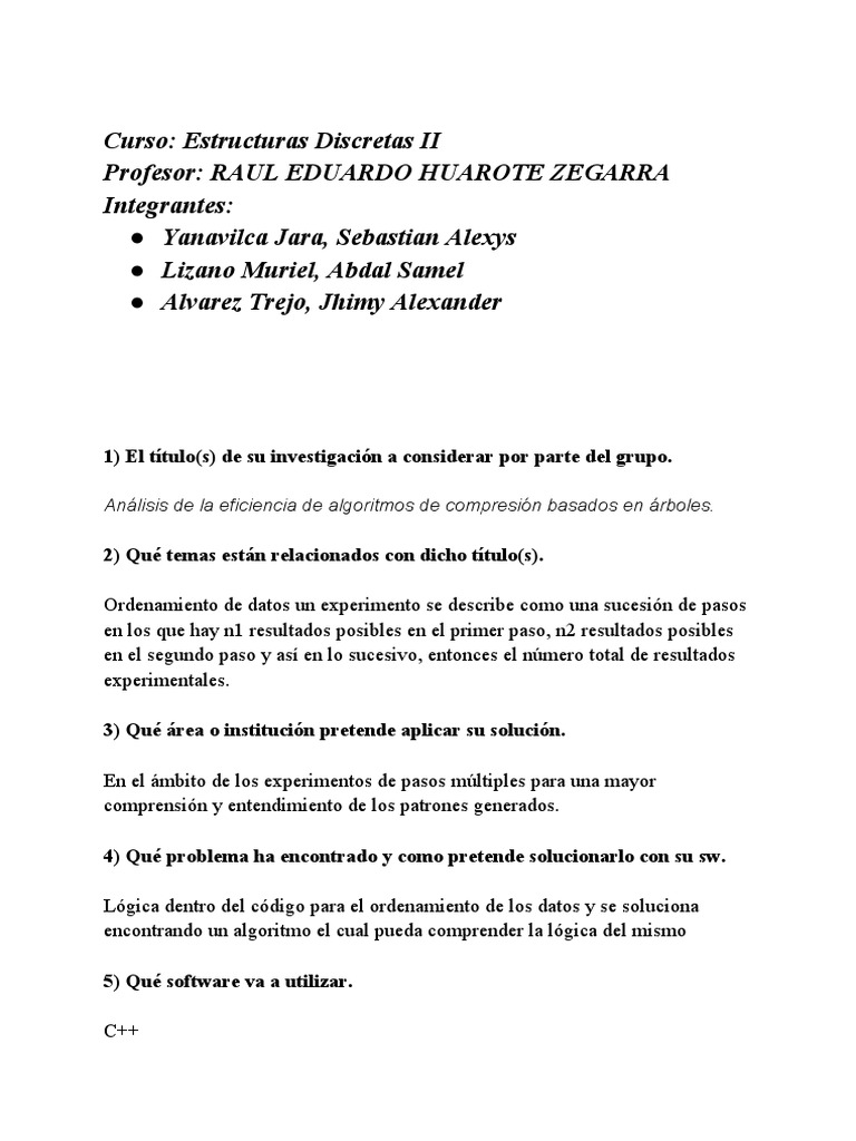 Estructuras Discretas 2 Trabajo Final | PDF | Algoritmos | Software Estructuras Discretas 2 Trabajo Final | PDF | Algoritmos | Software