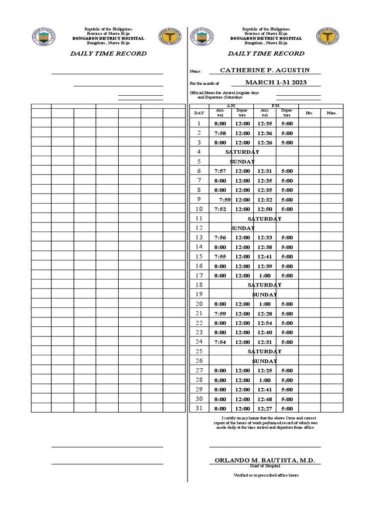 Daily Time Record for March 2023 | PDF