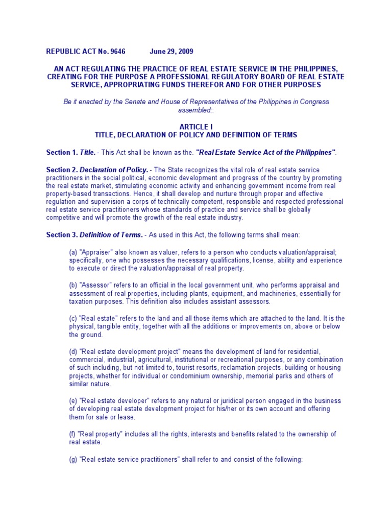 Ra 9646 | Download Free PDF | Real Estate Appraisal | Licensure