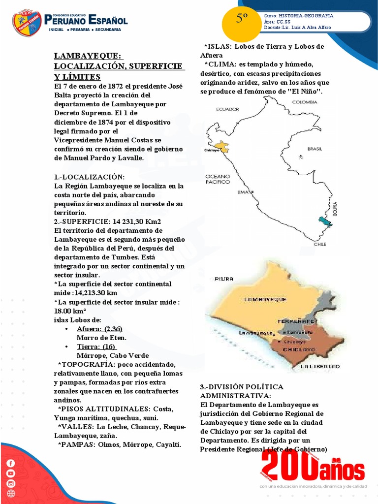 Lambayeque: Localización, Superficie Y Límites: Curso: Historia ...