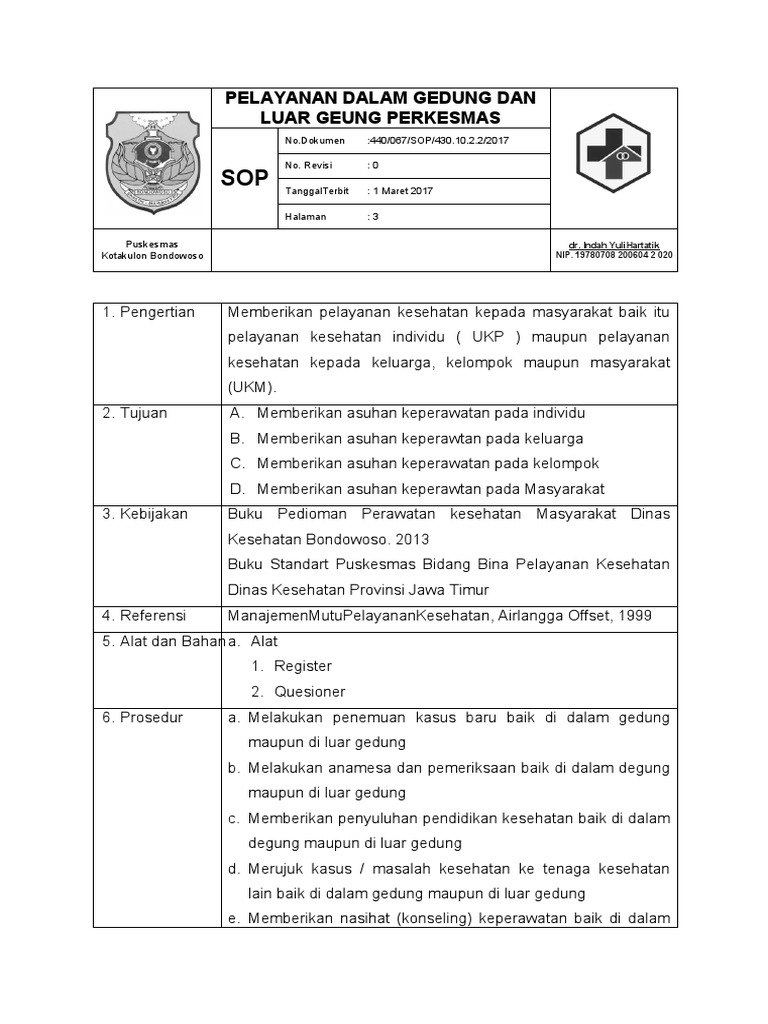 Sop Pelayanan Dalam Gedung Dan Luar Gedung Perkesmas | PDF | Sains & Matematika