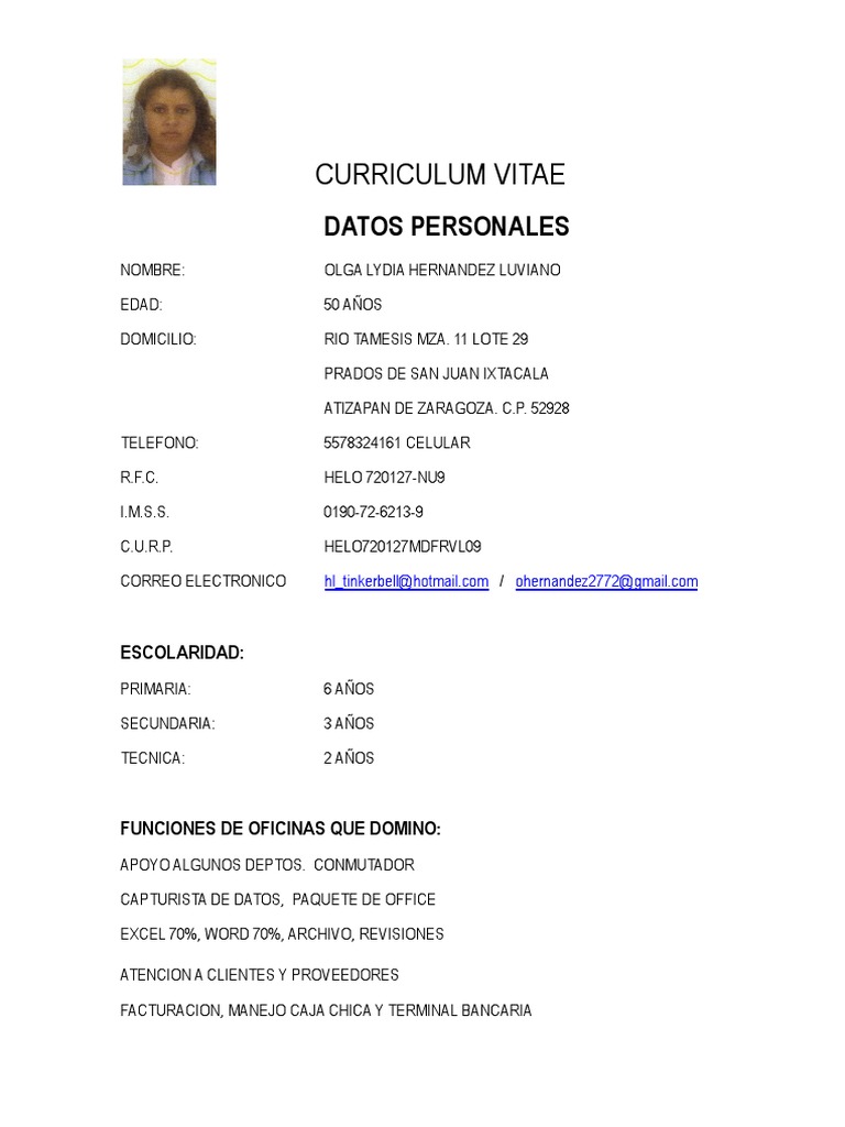 Curriculum Vitae de Olga | PDF