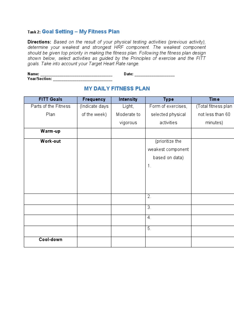 My Fitness Plan: Goal Setting Guide | PDF