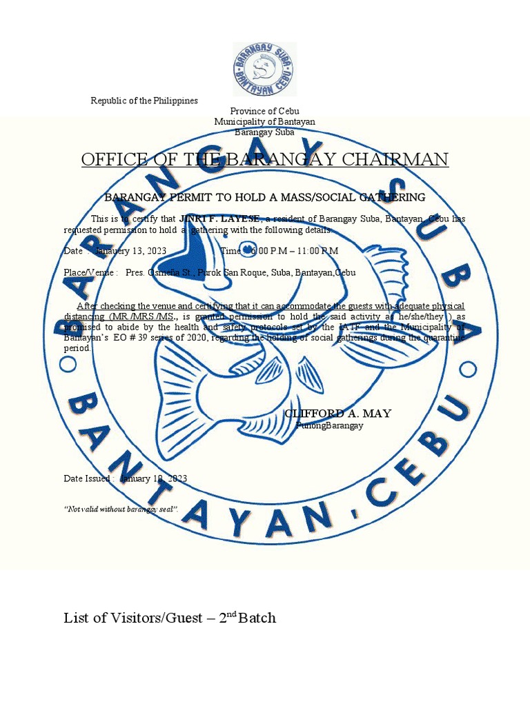 Social Gathering Permit for January 2023 | PDF