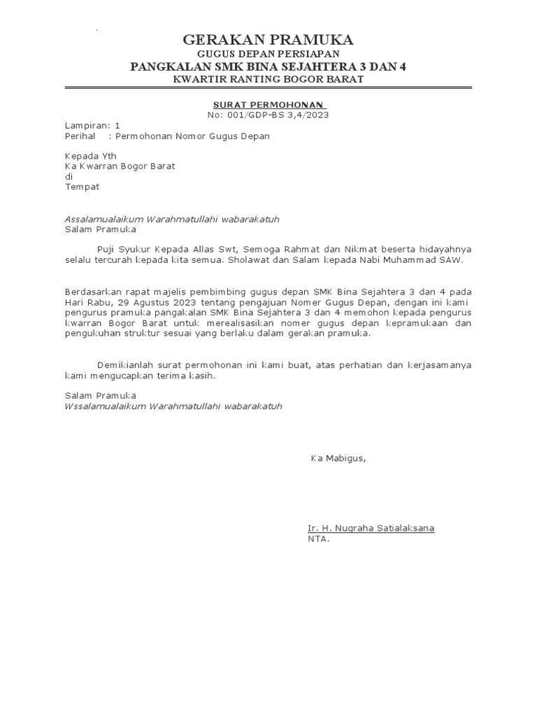 Surat Pengajuan Gudep Persiapan BS 3 DAN 4 | PDF