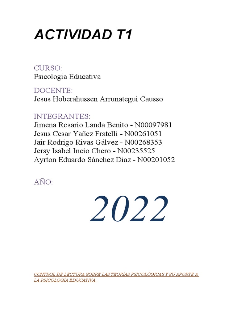 Actividad T1 - Psico, Educativa | PDF | Sicología | Psicología Educacional
