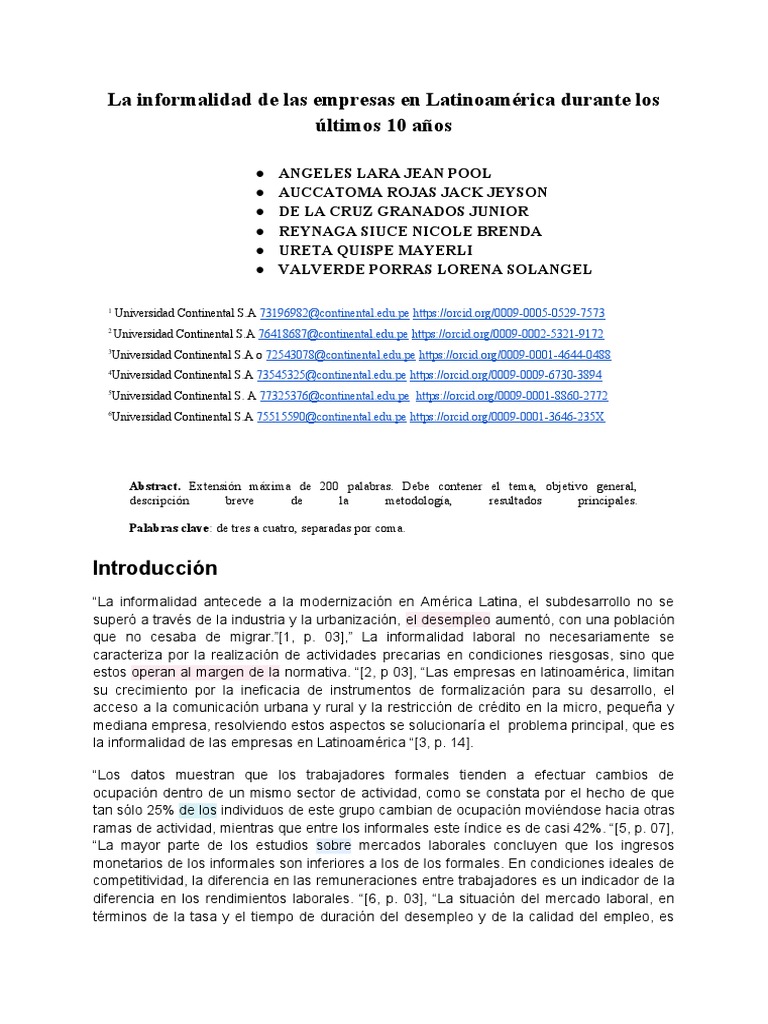 Informalidad Empresarial en Latinoamérica | PDF | Derecho laboral | Business