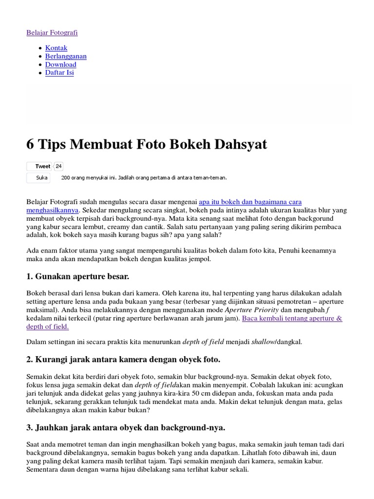 6 Tips Membuat Foto Bokeh Dahsyat - Belajar Fotografi | PDF