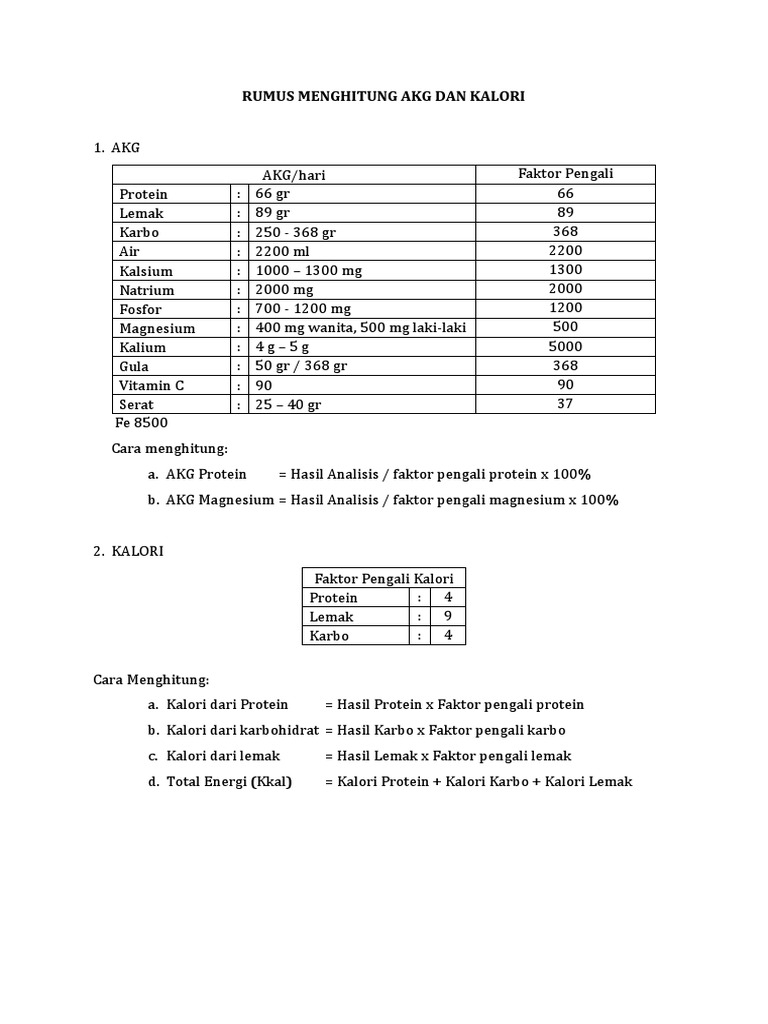 Rumus Menghitung Akg Dan Kalori | PDF
