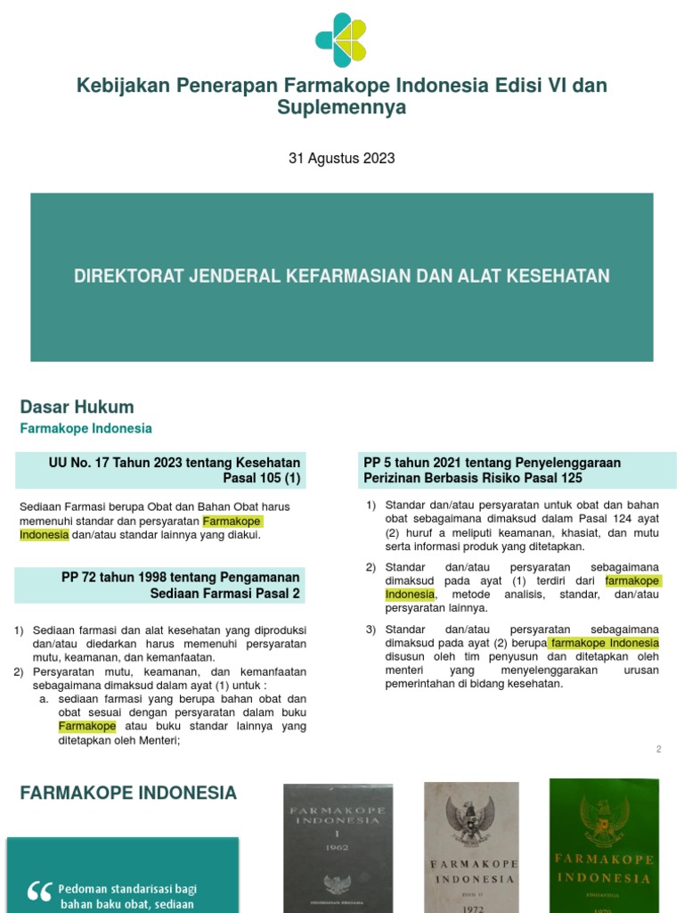 Kebijakan Penerapan Farmakope Indonesia Edisi VI Dan Suplemennya | PDF